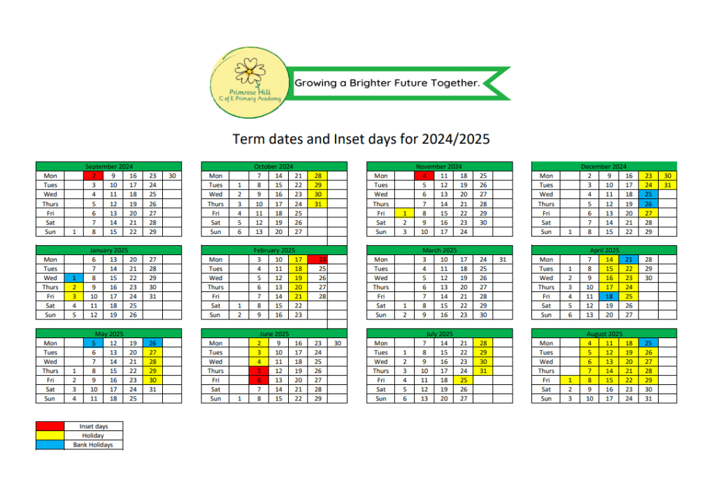 Term Dates and School Day – Primrose Hill C of E Primary Academy